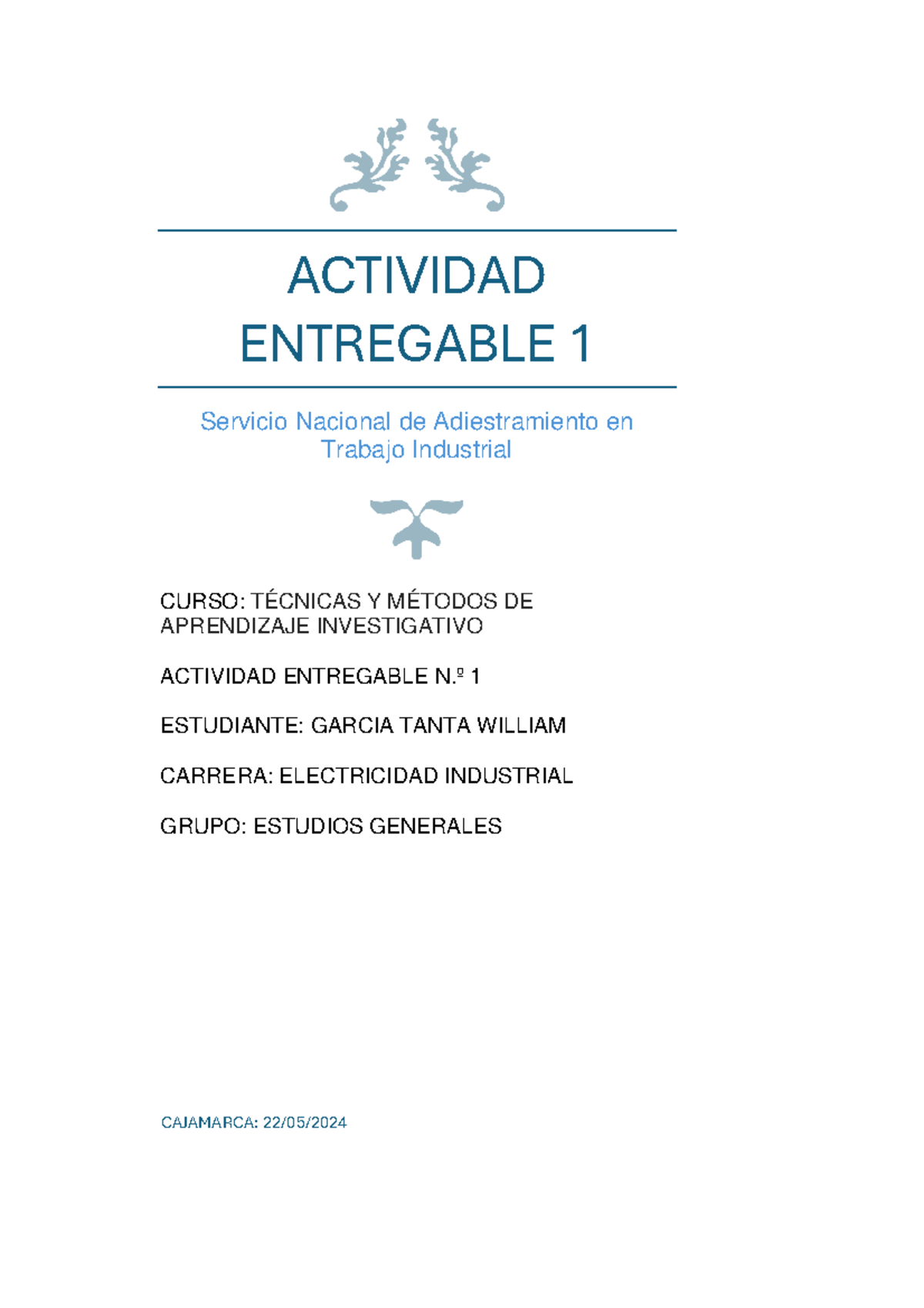 Entregable 01 - Tecnicas y Metodos de Aprendizaje - ACTIVIDAD ENTREGABLE 1 Servicio Nacional de ...