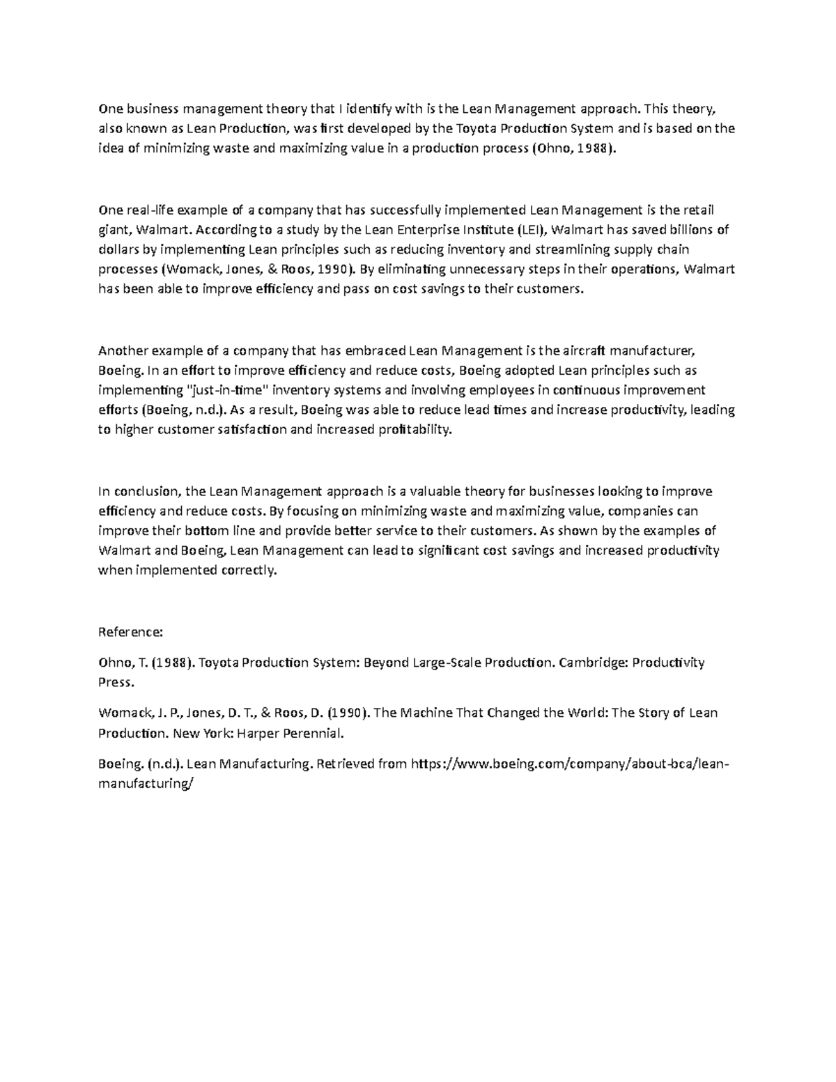 Essay - rwwr - One business management theory that I identify with is ...