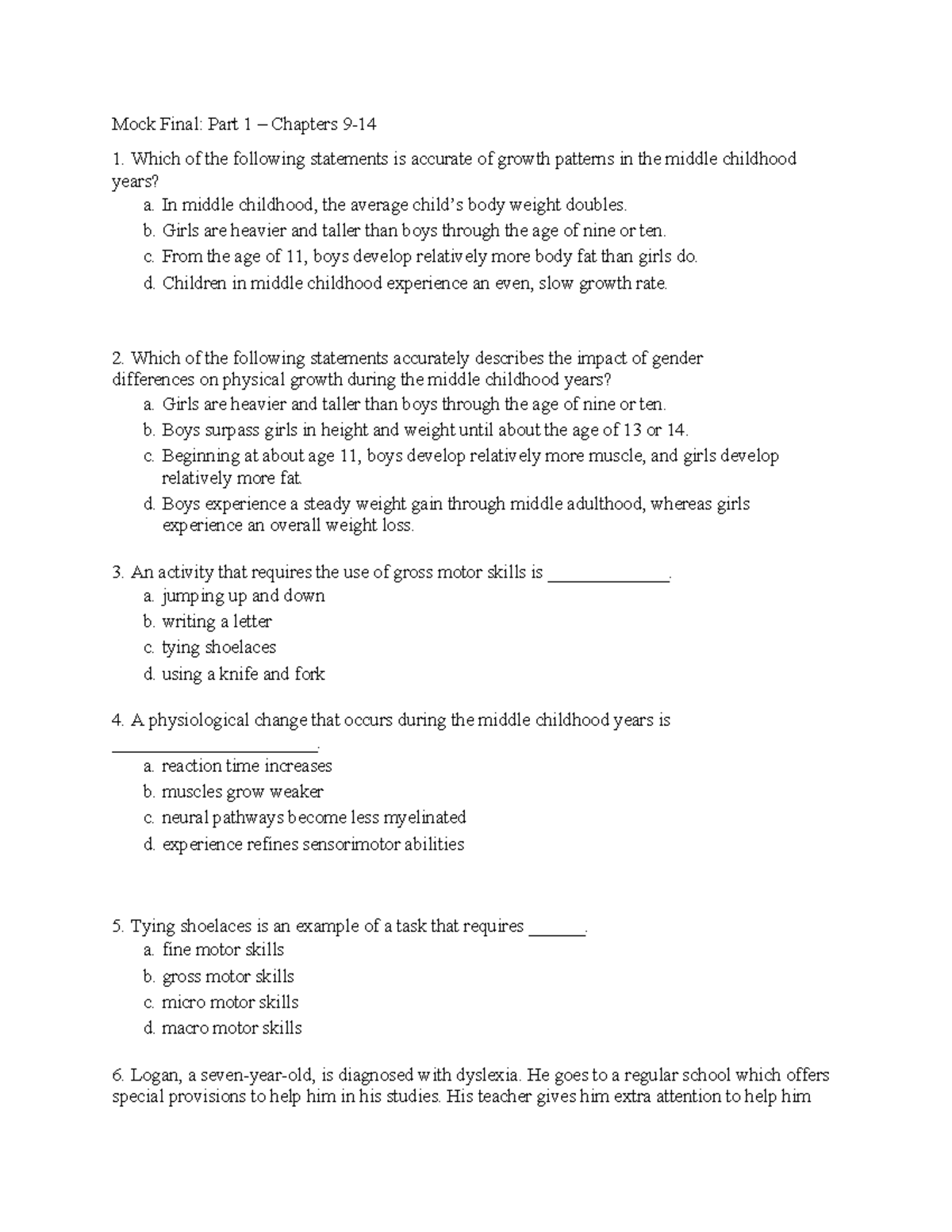 Mock Final Part 1 Chapter 9-14 - Mock Final: Part 1 – Chapters 9- Which ...