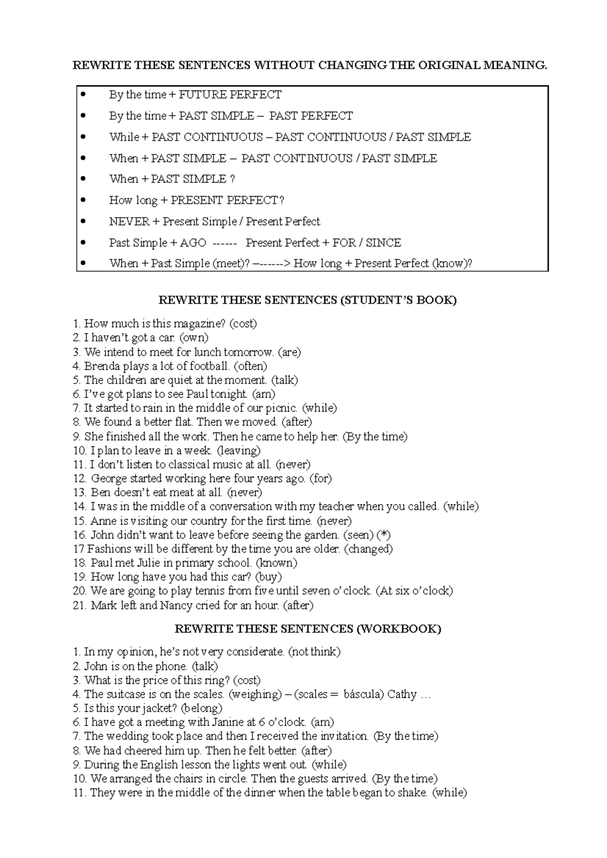 Rewrite units 1 4 a - ejercicios de la unidad 1 a la 4 - REWRITE THESE ...