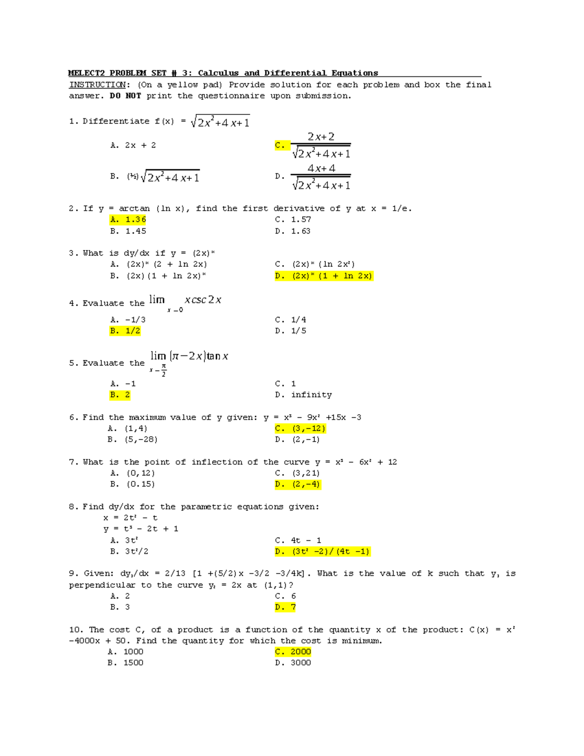 Prob Set-3-Calculus-and-Differential-Equationsanskey (1) - ####### MELECT2 PROBLEM SET # 3 ...