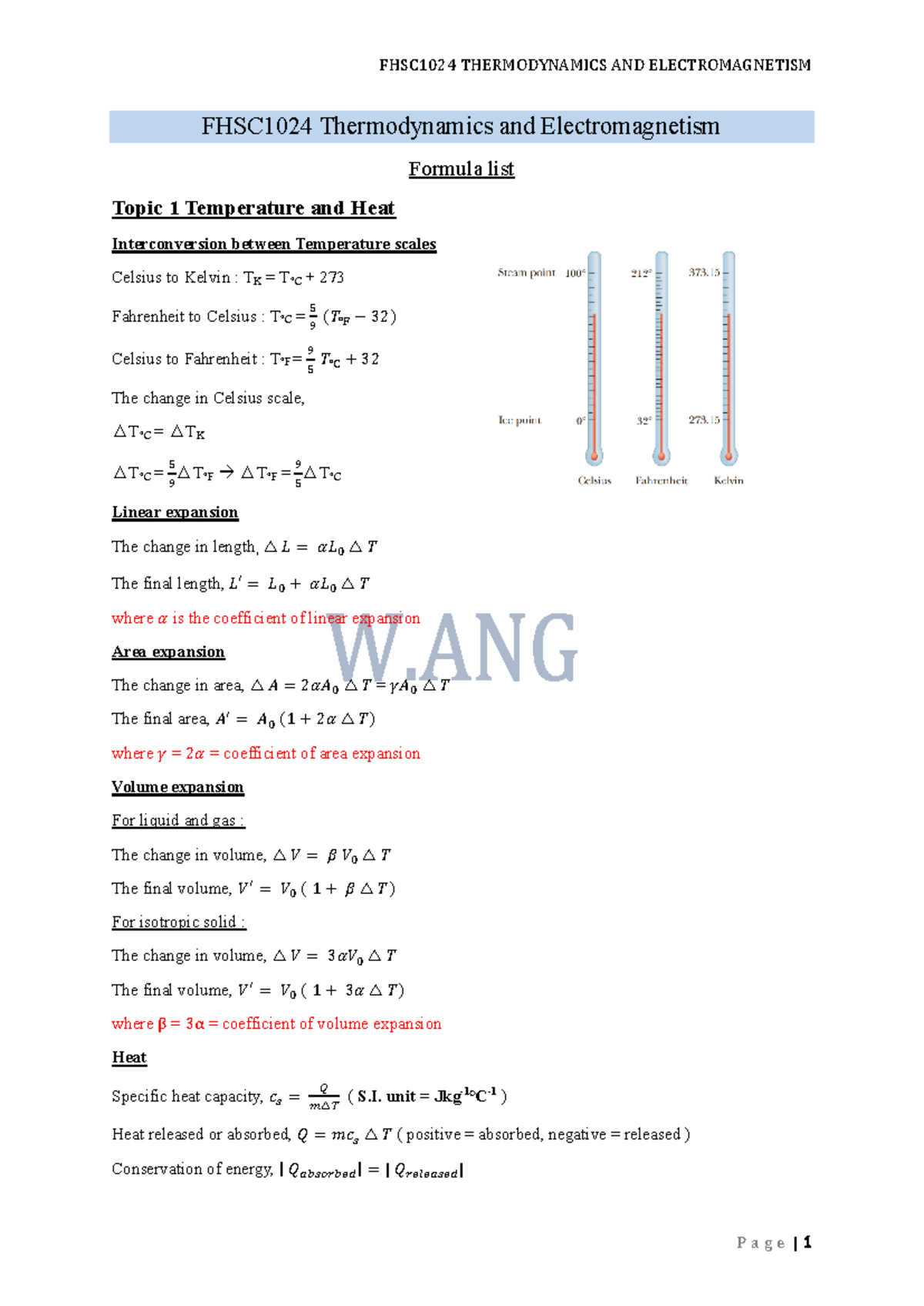 FHSC1024 Thermodynamics formula list - FHSC1024 Thermodynamics and ...