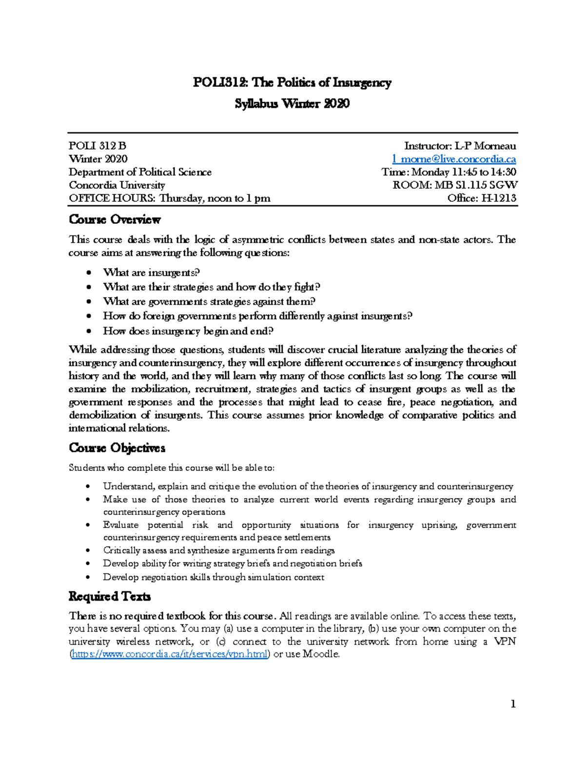 POLI312 syllabus - outline - POLI 312 : The Politics of Insurgency ...