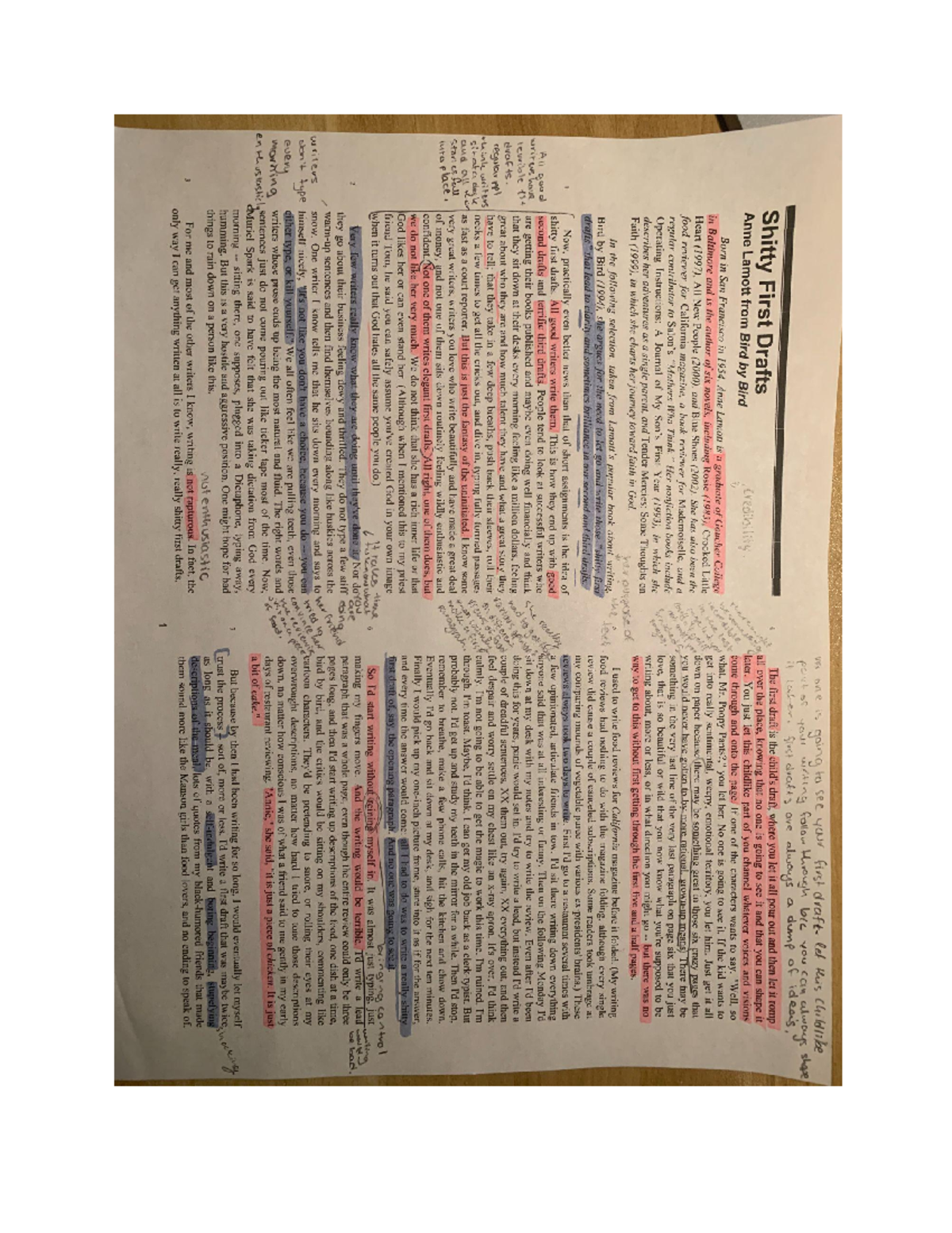 COMP bird by bird shitty first drafts annotated - Studocu
