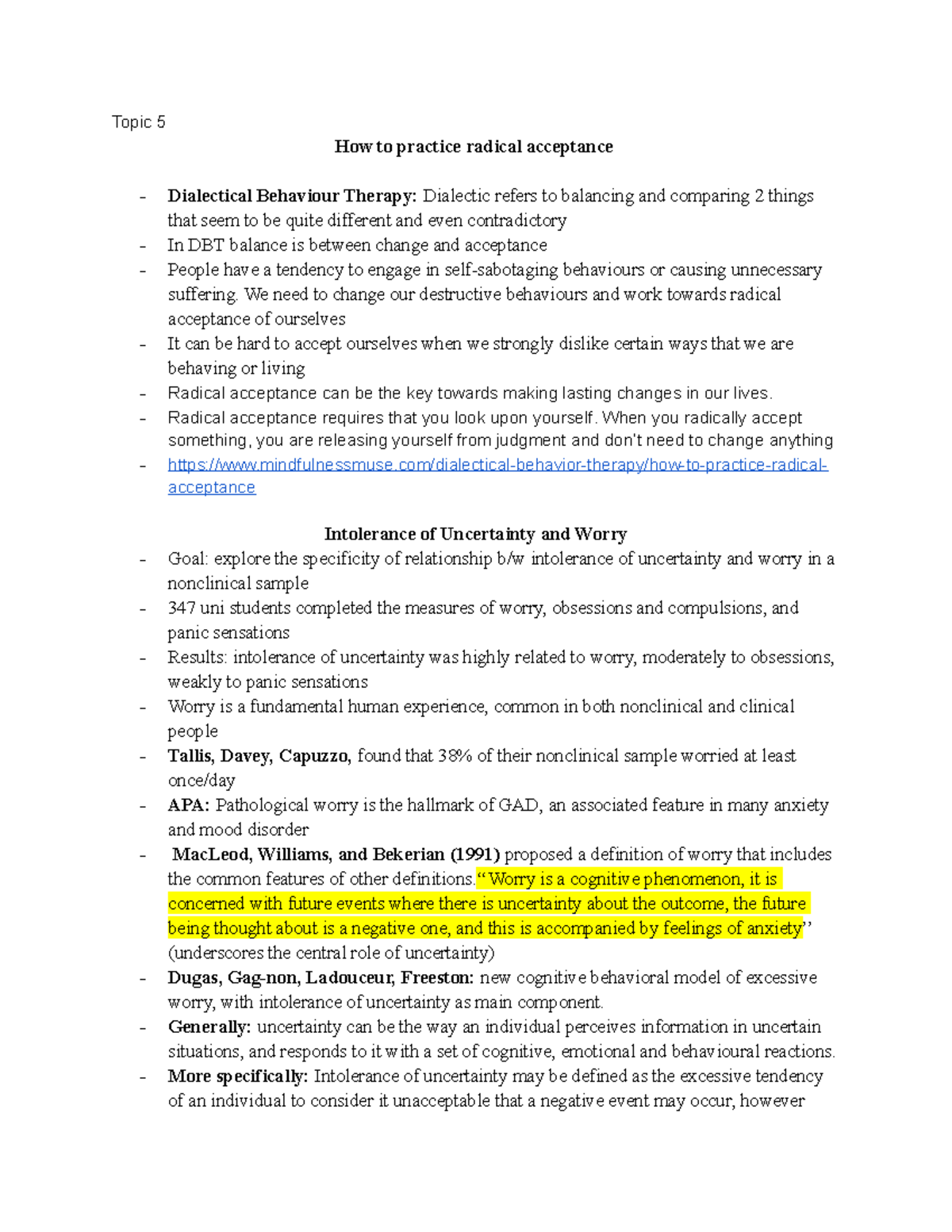 HS1110a Midterm - Topic 5 How to practice radical acceptance ...