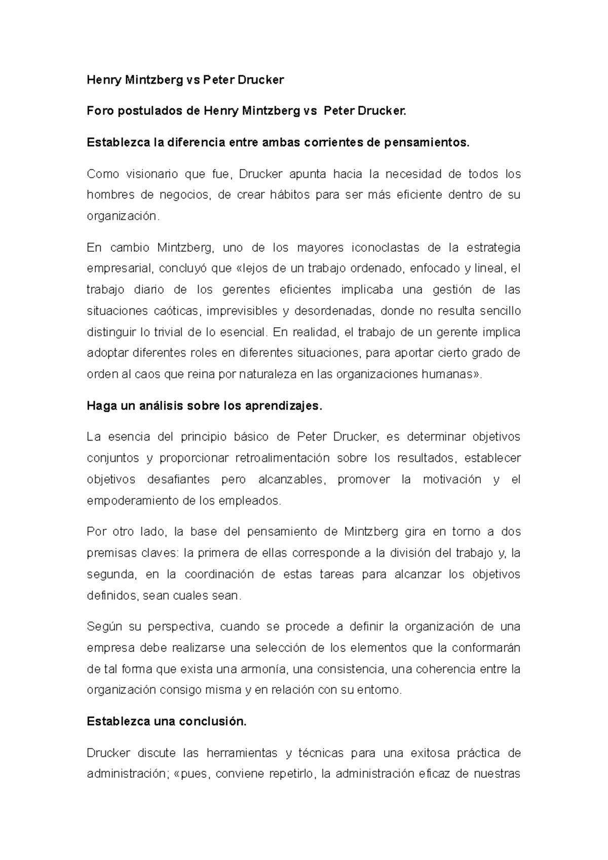 Foro postulados de Mintzberg vs Drucker - Henry Mintzberg vs Peter ...
