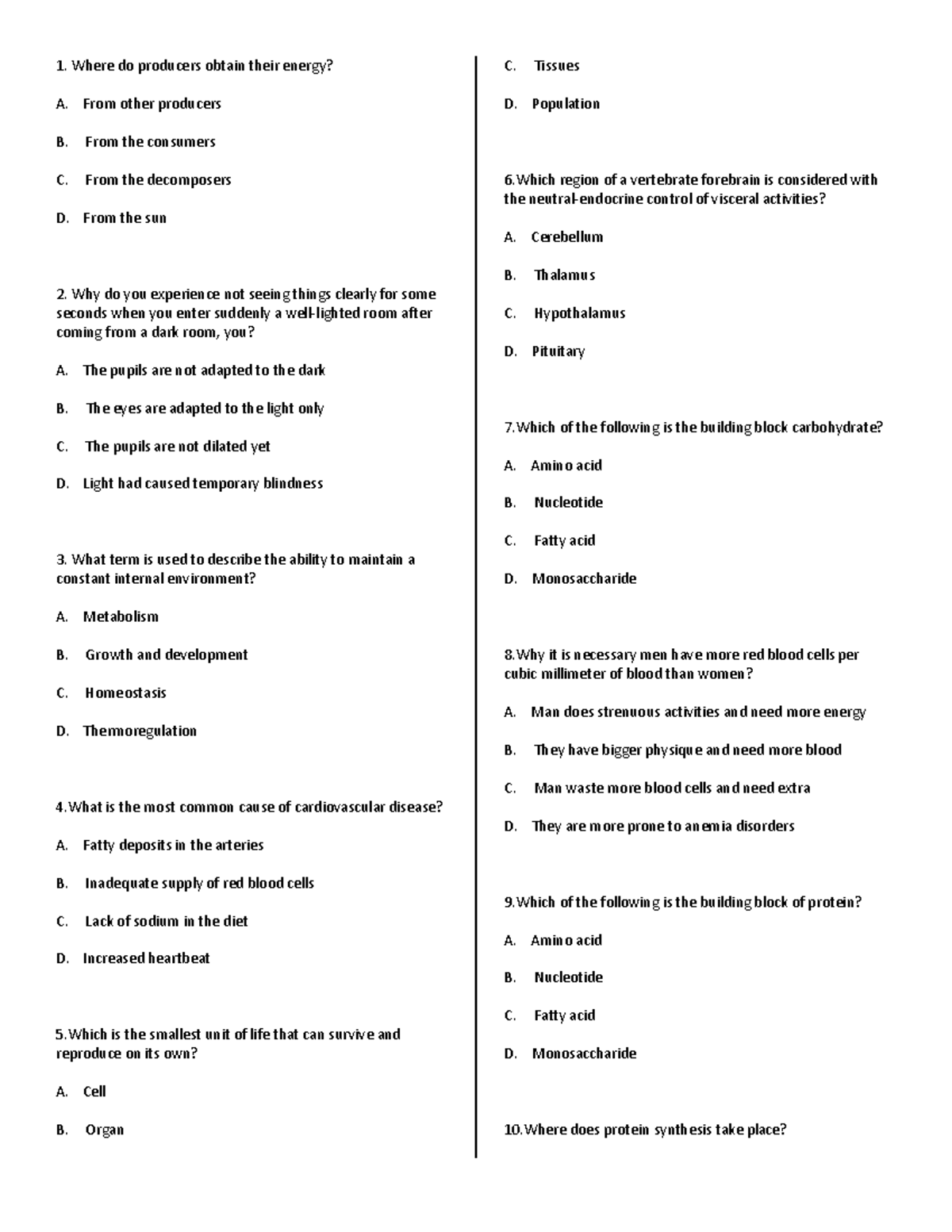 Biology - MLWLEDNWEIDIUWE - Where do producers obtain their energy? A ...