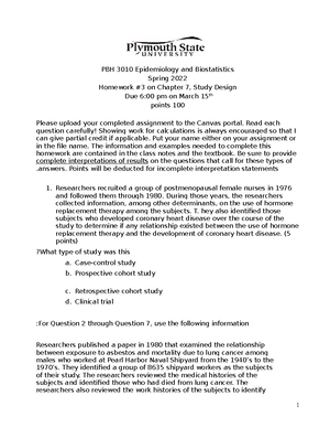 Epidemiology HW #2 - PBH 3010 Epidemiology and Biostatistics Homework #2 Due Tuesday, February ...