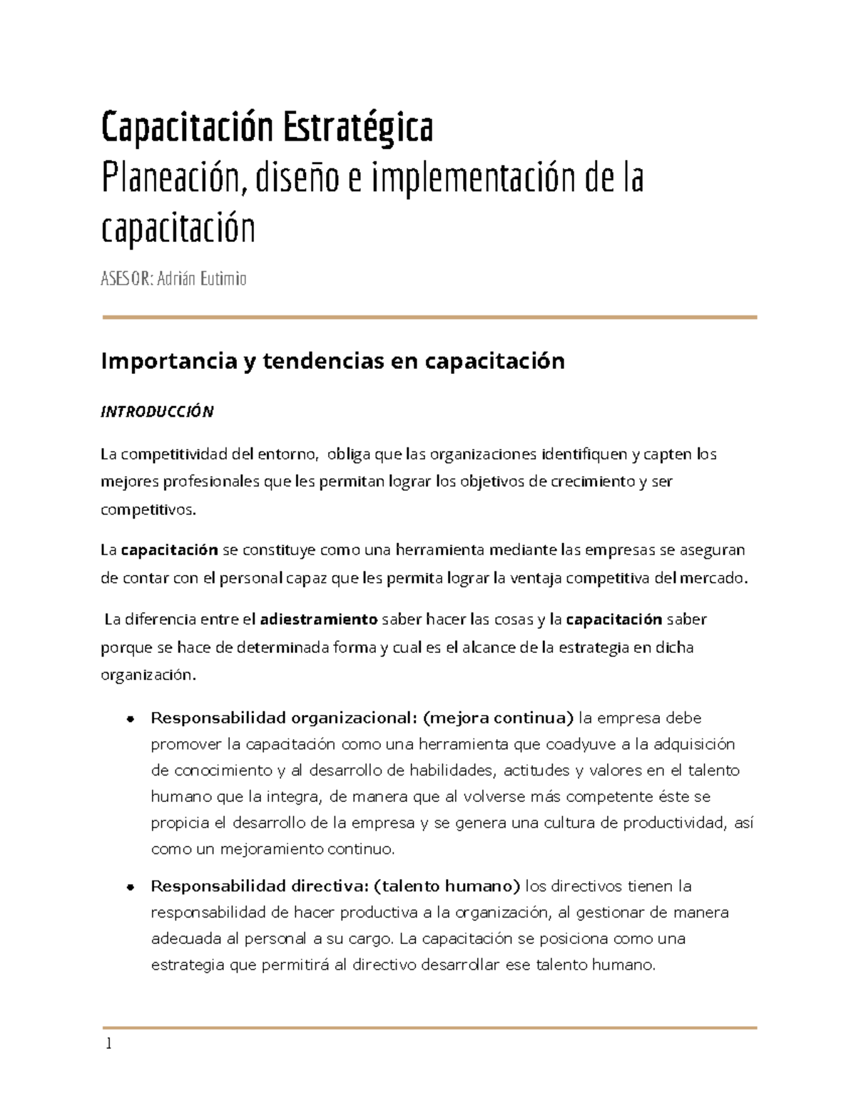 Notas de Capacitación Estrategica - Capacitación tratégica Planeación, diseño e implementación ...