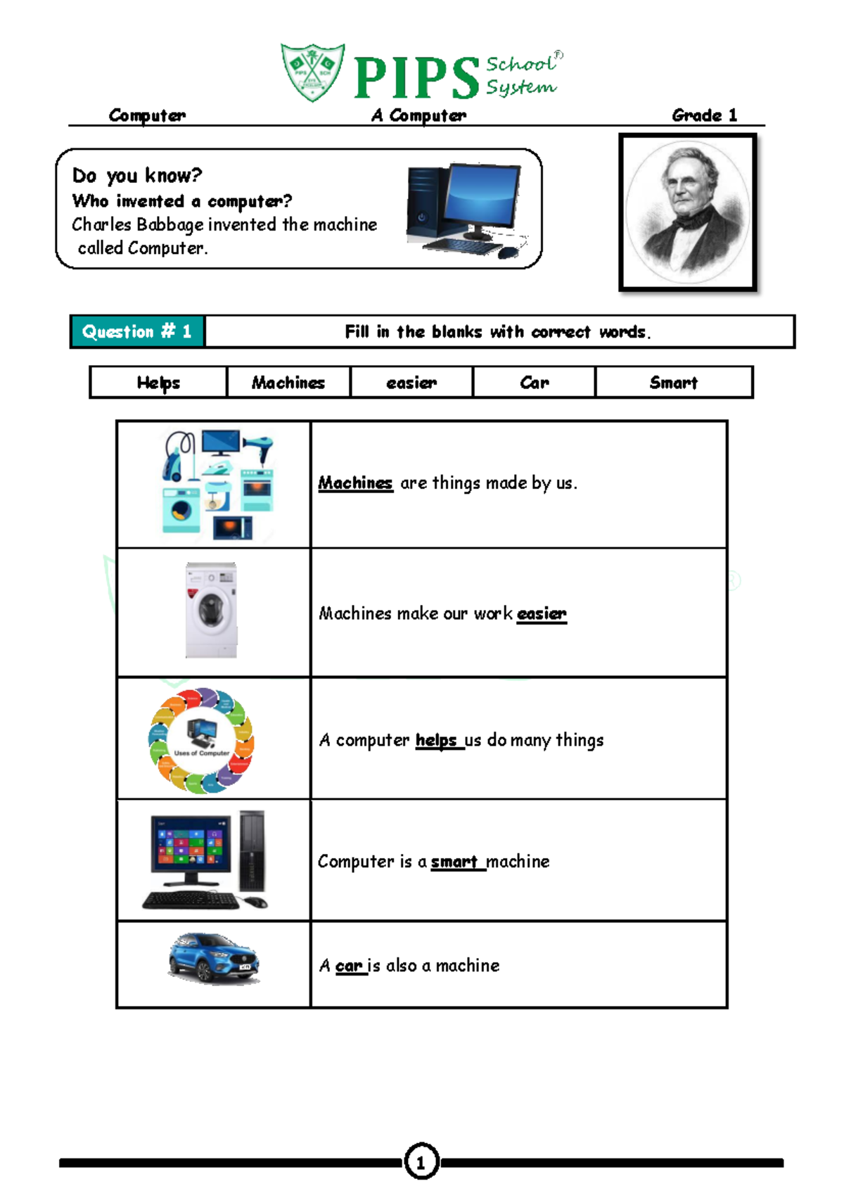 Special computer notes for, class 1 - Question # 1 Fill in the blanks ...