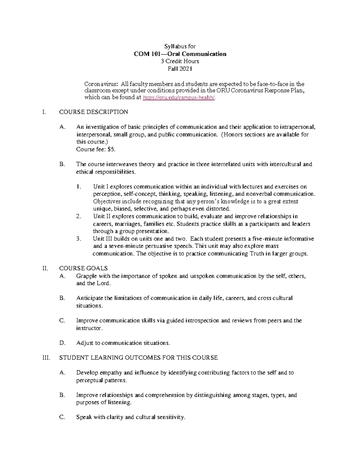 COM 101-Fall 2021 - Yes - Syllabus for COM 101—Oral Communication 3 ...