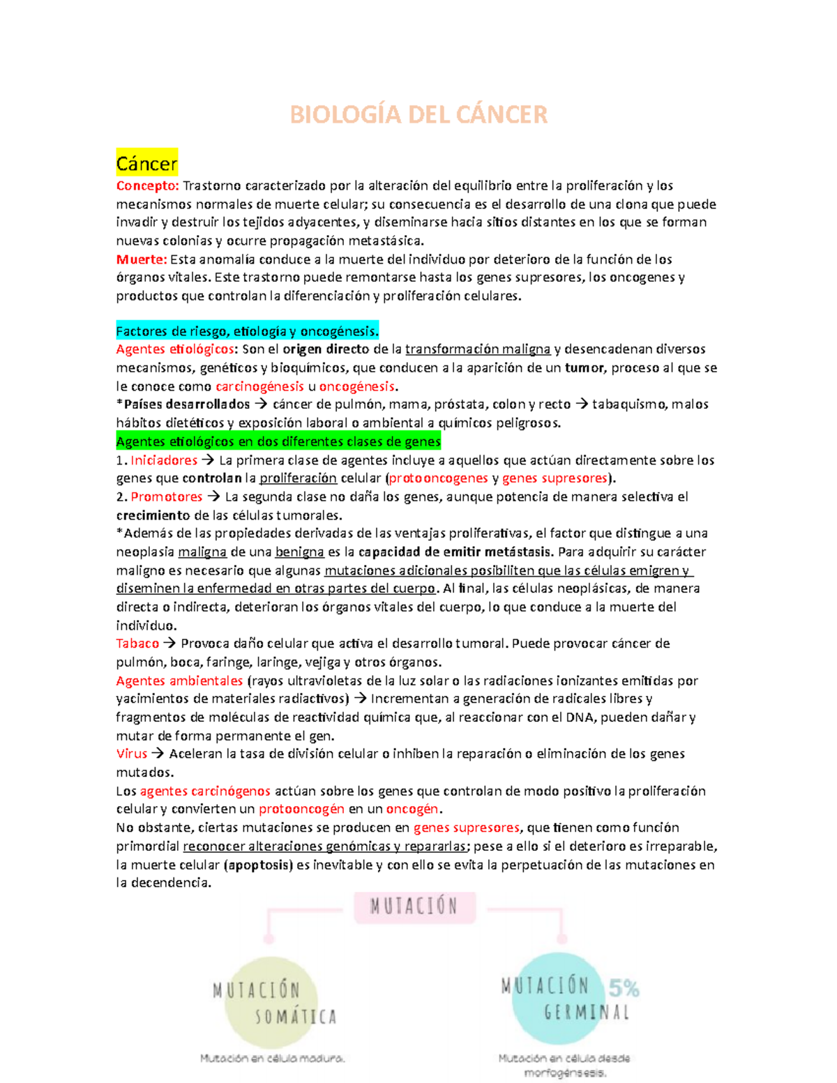 Biología-del-cáncer - resumen - BIOLOGÍA DEL CÁNCER Cáncer Concepto ...
