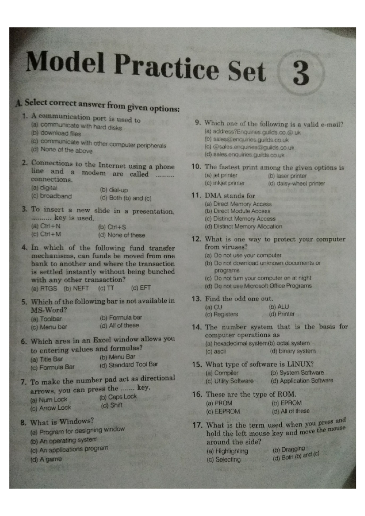 Nielit Doeacc CCC Model Practice Set 3 Free PDF Download - Model ...