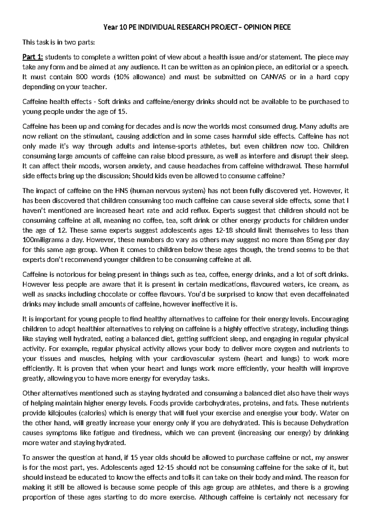 PE Nutrition - nothing special - Year 10 PE INDIVIDUAL RESEARCH PROJECT ...