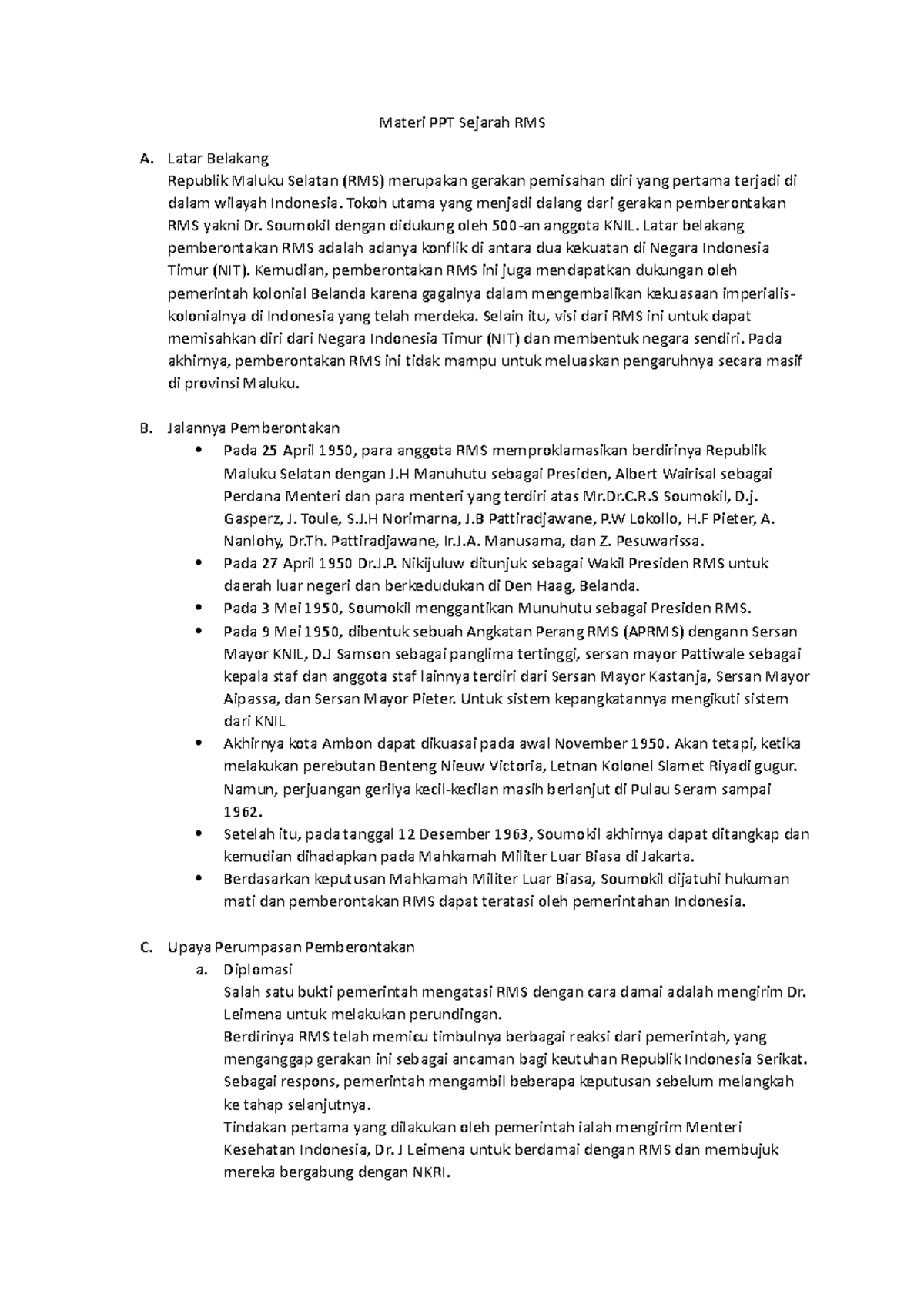 Materi PPT Sejarah RMS - Latar Belakang Republik Maluku Selatan (RMS ...
