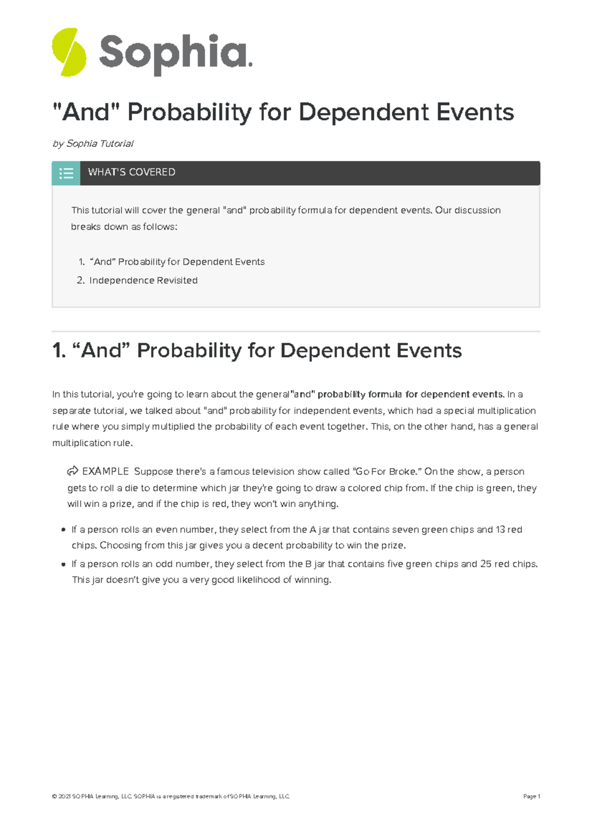 Probability for dependent paper - "And" Probability for Dependent ...