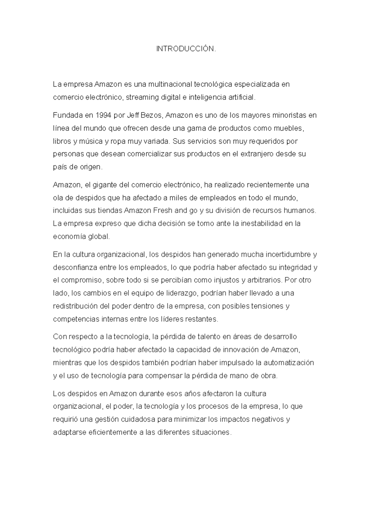 Amazon intro - INTRODUCCIÓN. La empresa Amazon es una multinacional ...