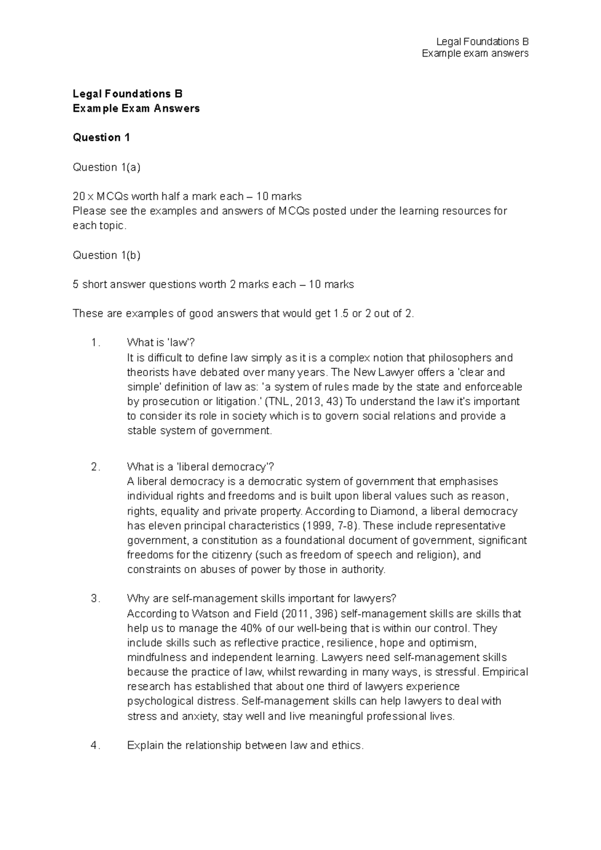 Some Example Exam Answers Example Exam Answers Legal Foundations B 