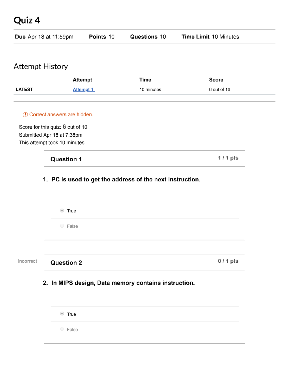 Quiz 4 questions and answers - Quiz 4 Due Apr 18 at 11:59pm Points 10 ...