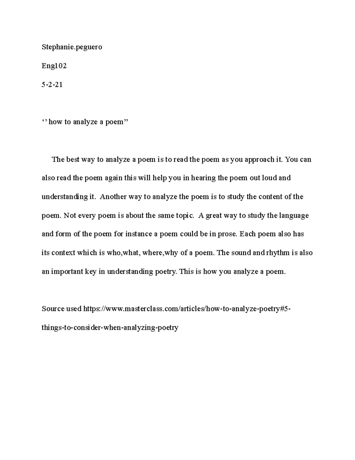 Stephanie peguero how to analyze a poem - Stephanie Eng 5-2- ‘’ how to ...