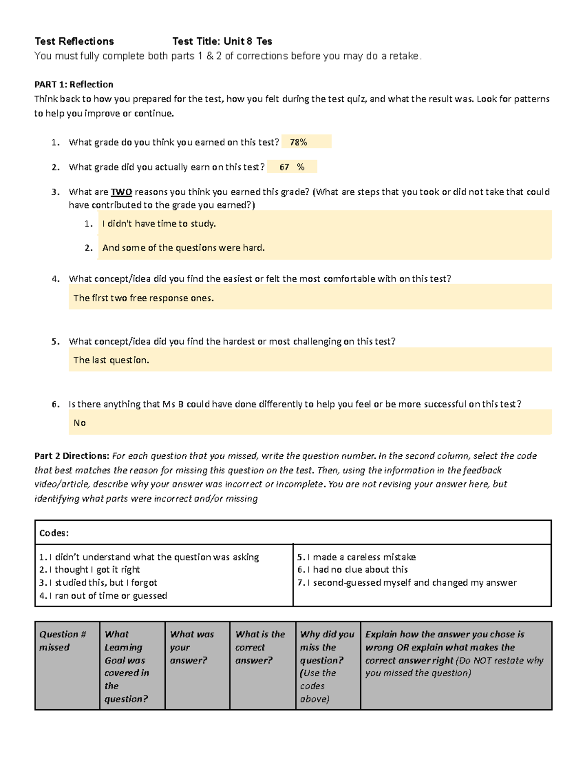 Copy of Barlev-WHS Bio Department Test Reflections - Test Reflections ...