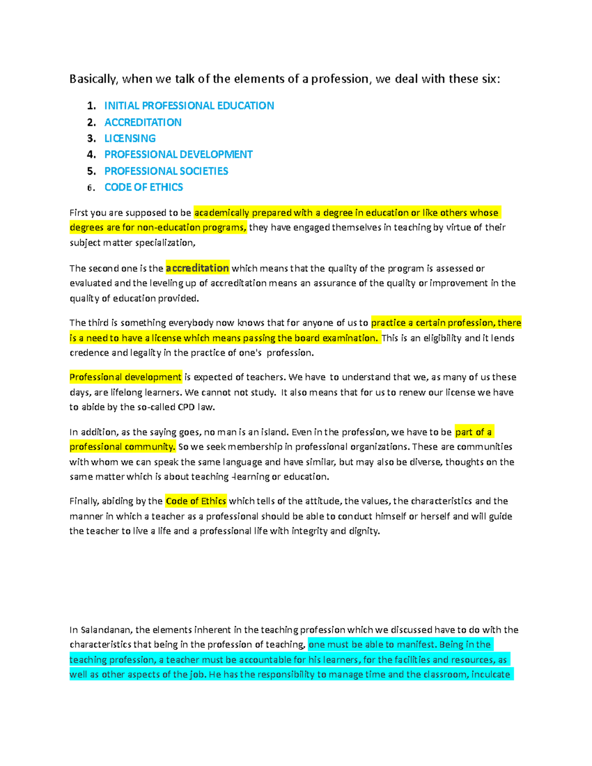 Teaching Profession Notes - Basically, when we talk of the elements of ...