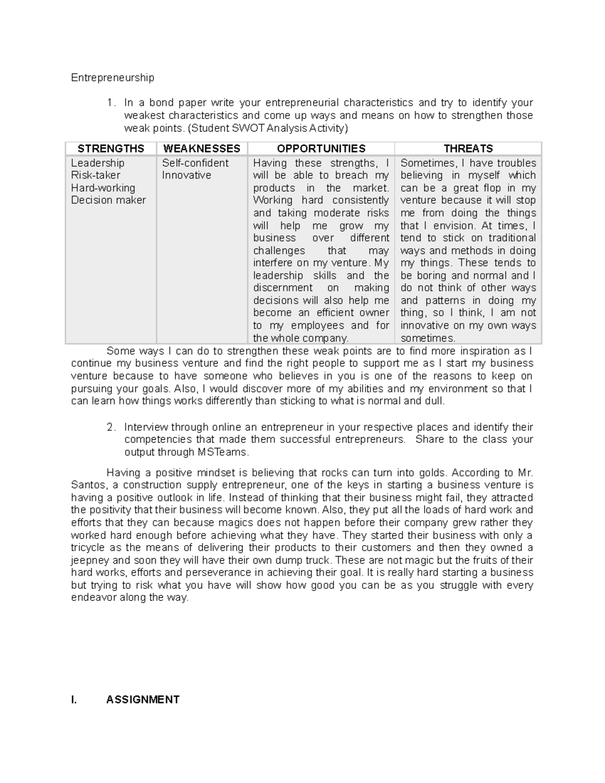 Entrep Activity - Instructional Material Activities - Entrepreneurship ...