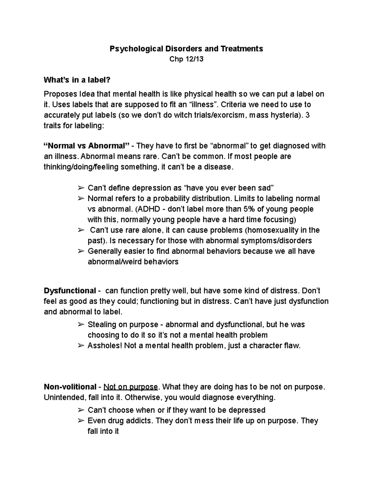 Psychological Disorders and Treatments - Uses labels that are supposed ...