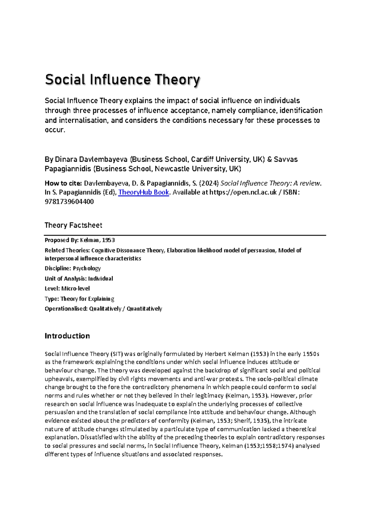 Social-influence-theory - Social Influence Theory Social Influence ...