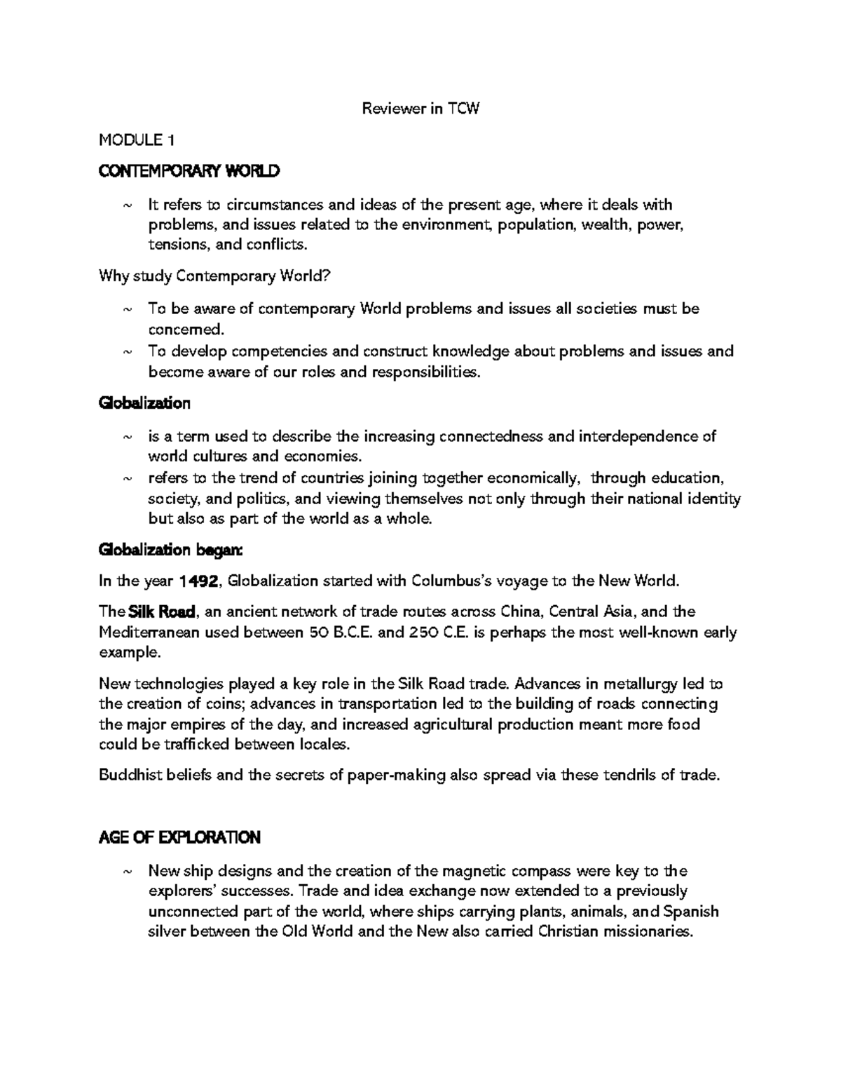 Reviewer in TCW - Reviewer in TCW MODULE 1 CONTEMPORARY WORLD It refers to circumstances and ...