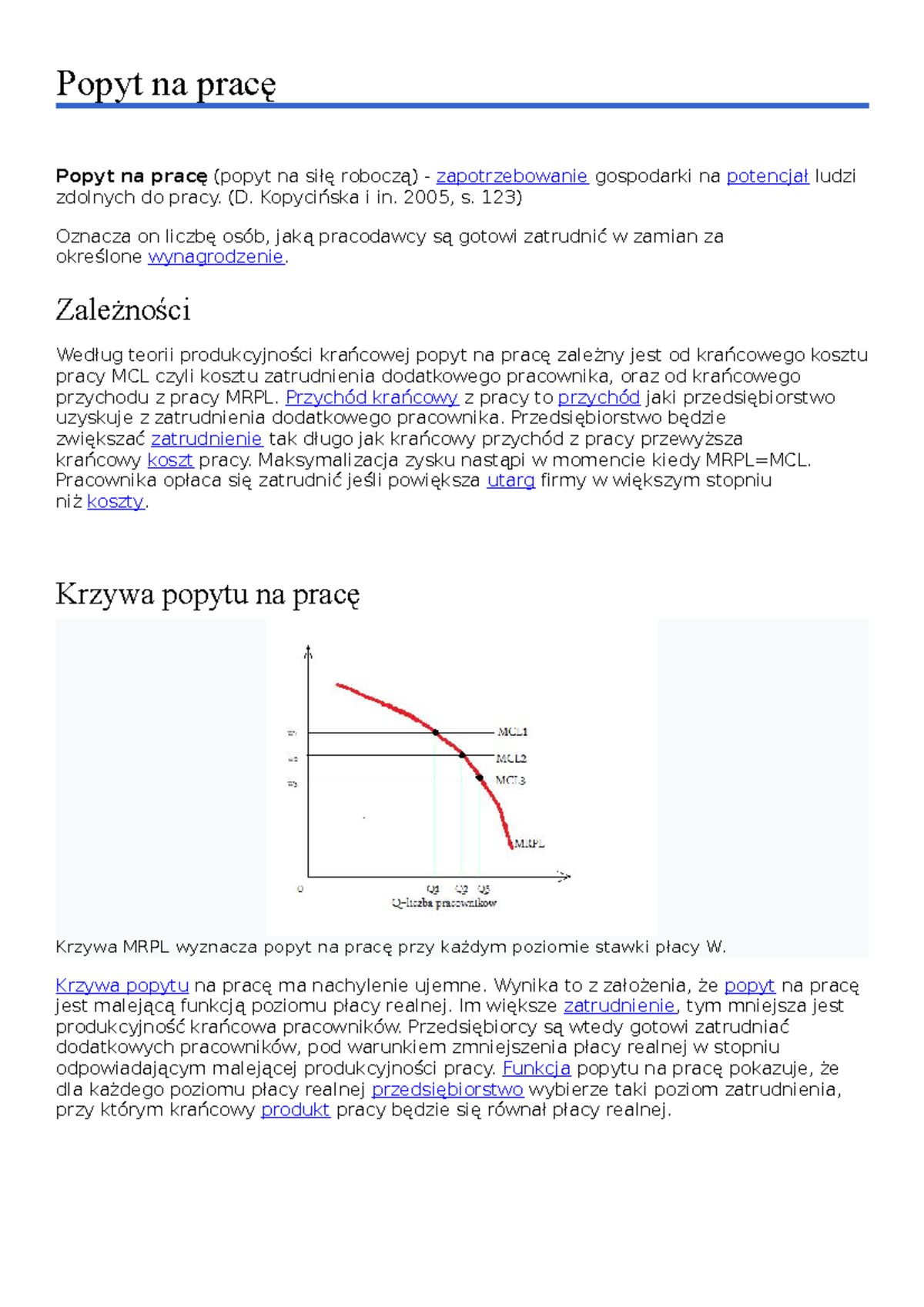 Popyt i podaż - notatki - Popyt na pracę Popyt na pracę (popyt na siłę ...