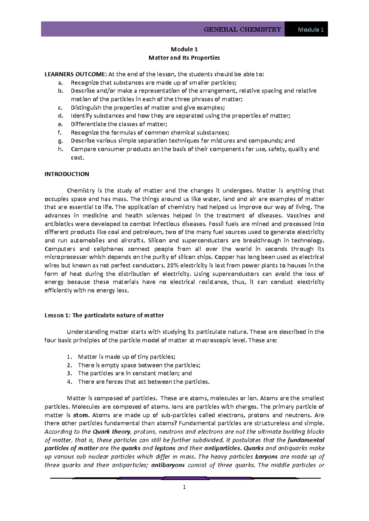 Module 1 Matter and its properties - Module 1 Matter and Its Properties ...