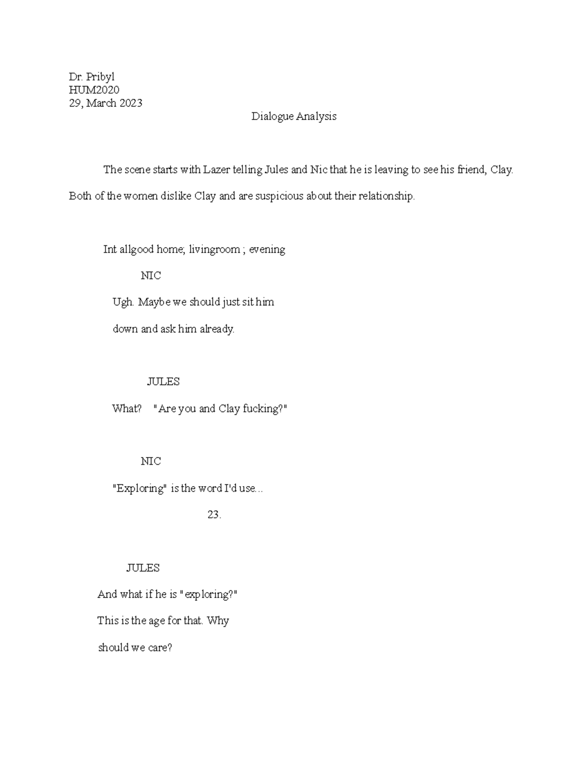 dialogue analysis - Dr. Pribyl HUM 29, March 2023 Dialogue Analysis The ...