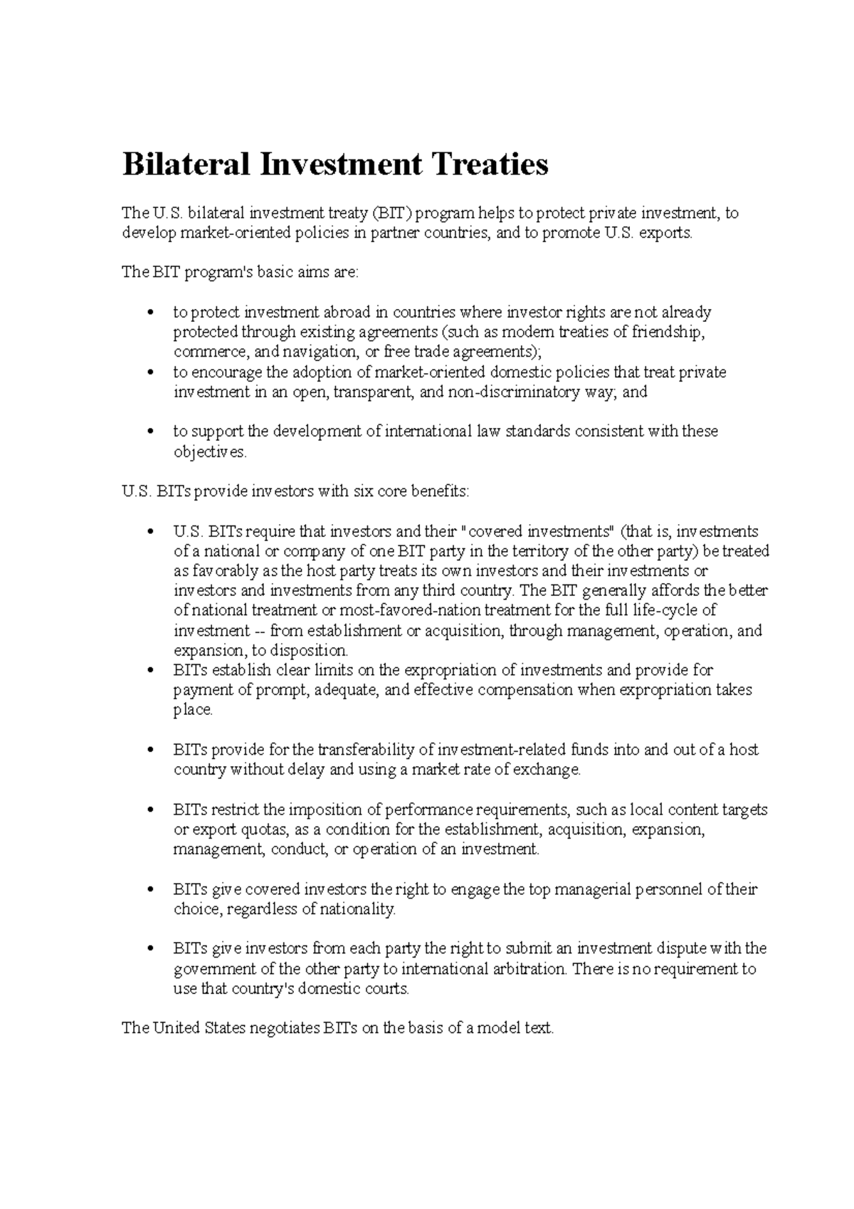 Bilateral Investment Treaties - bilateral investment treaty (BIT ...