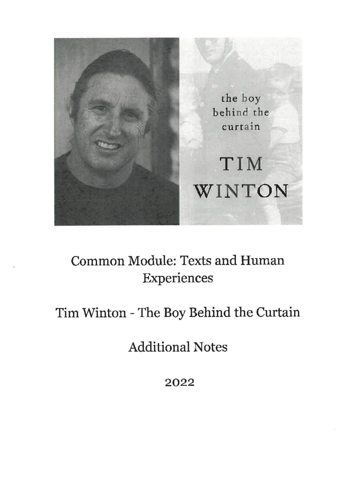 Tim Winton Notes on The Boy - the boy behind the curtain TIM WINTON ...