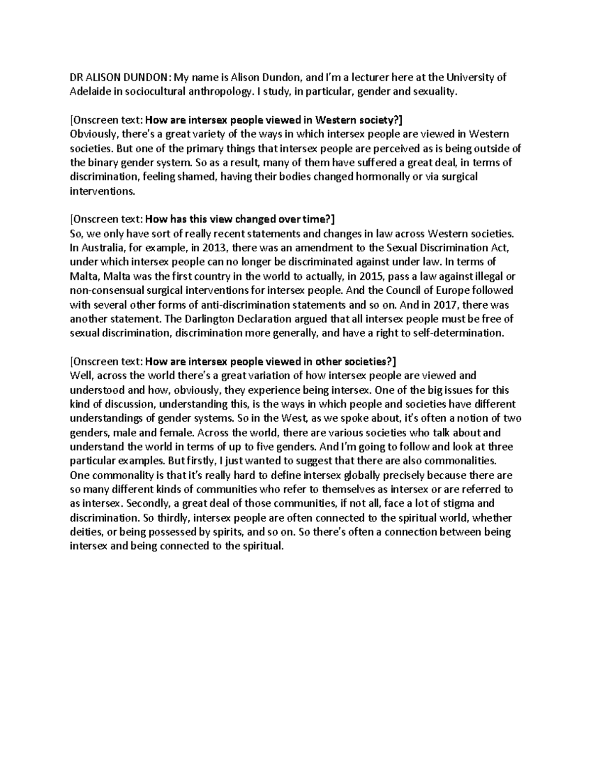 5 Dr Alison - Lecture notes 5 - DR ALISON DUNDON: My name is Alison ...