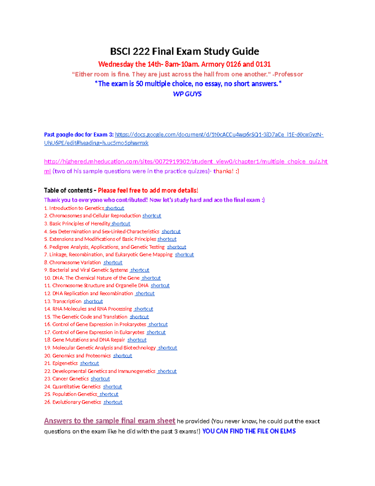 BSCI222 Final Exam Study Guide - BSCI 222 Final Exam Study Guide ...