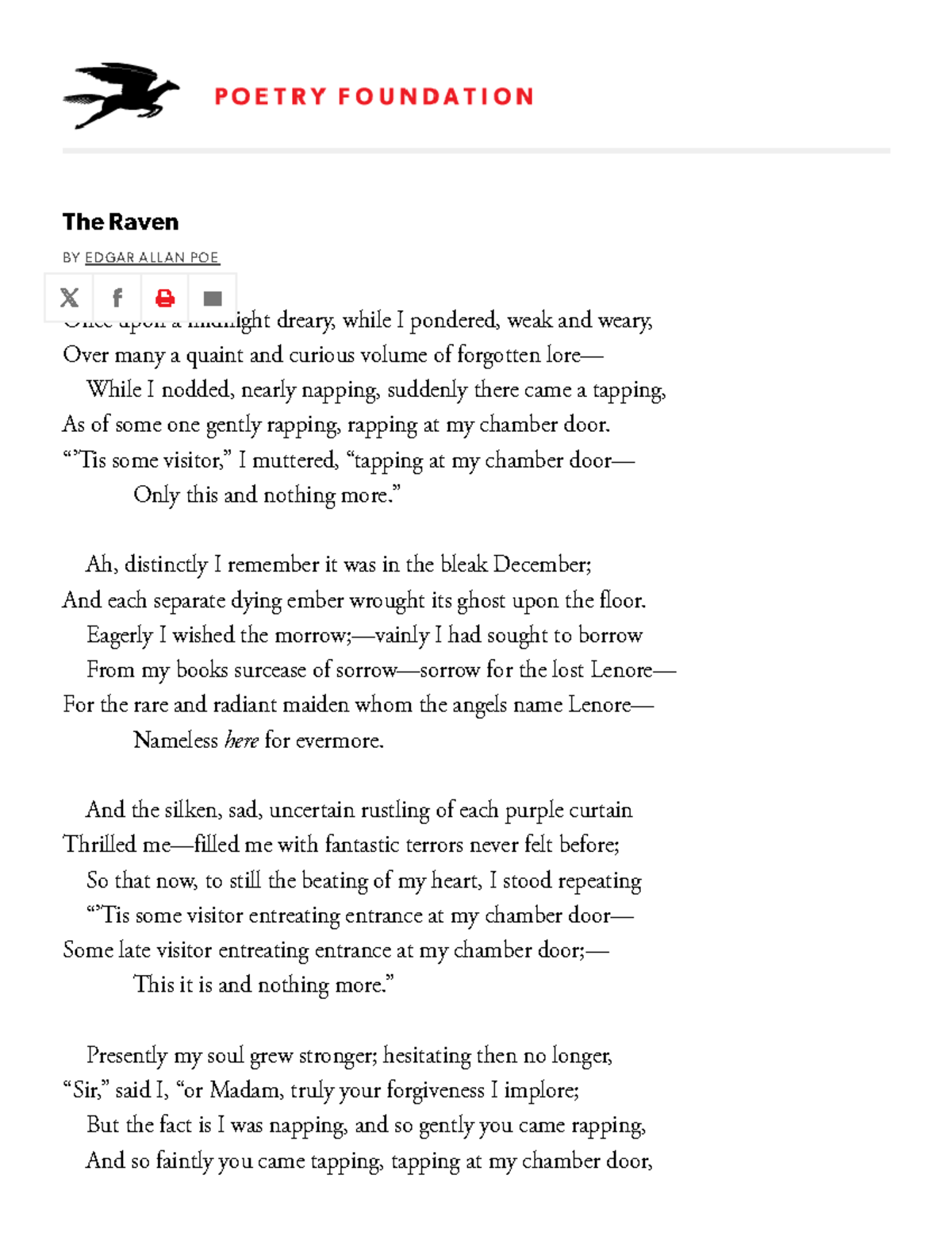 The Raven The Poetry Foundation - The Raven BY EDGAR ALLAN POE Once ...