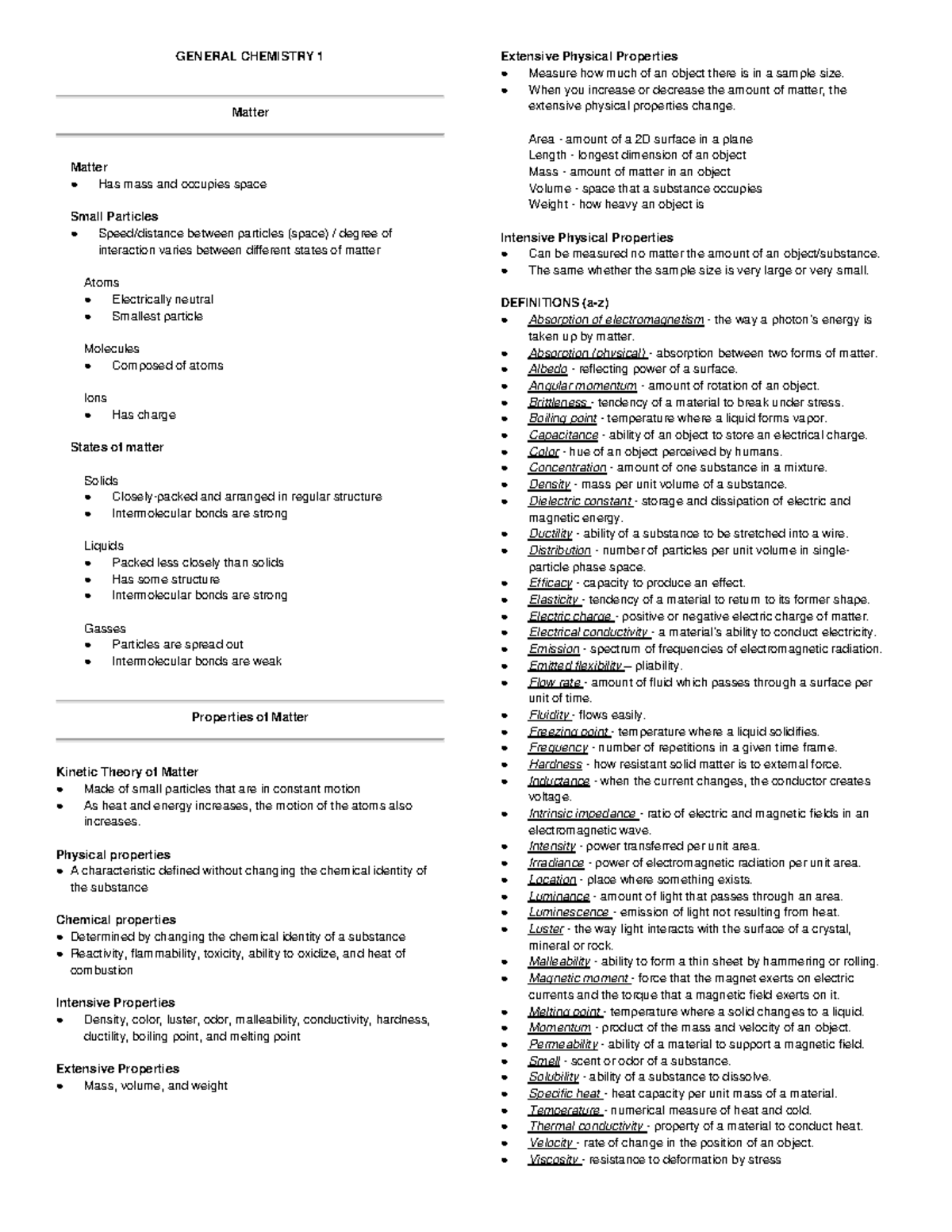 Reviewer - Chem lec - GENERAL CHEMISTRY 1 Matter Matter Has mass and ...