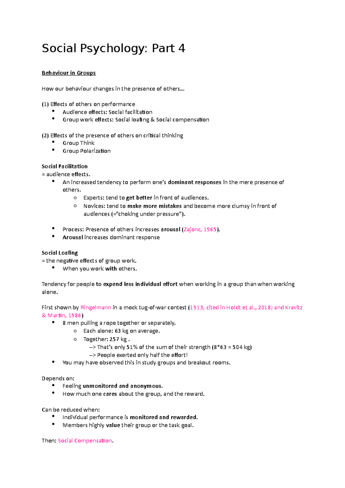 Social Psychology Part 4 - .. (1) Effects of others on performance ...