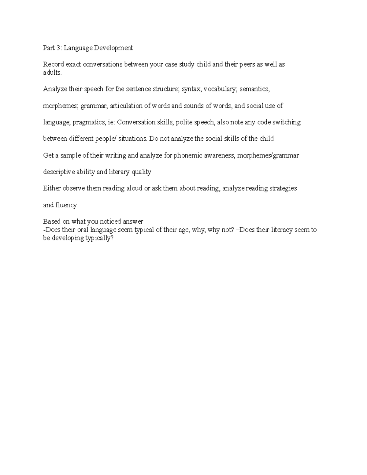 Language and literacy observation of case study - Part 3: Language ...