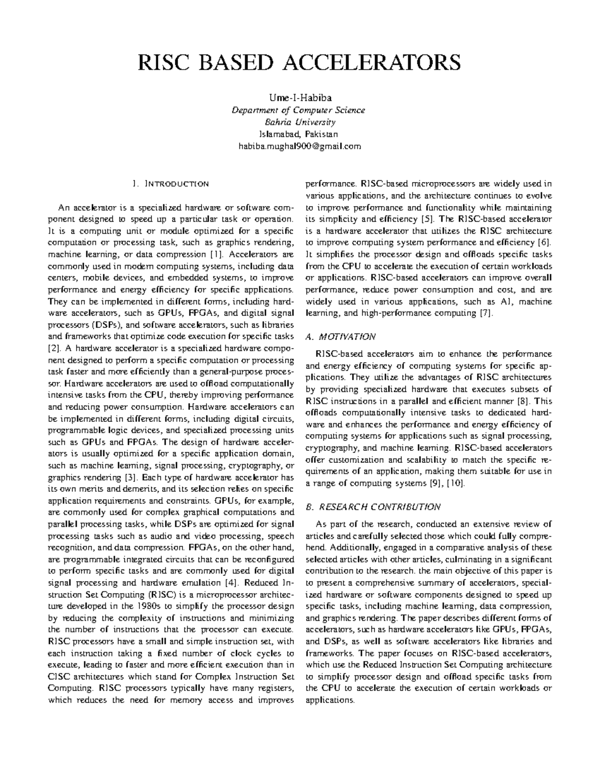 Aca Assignment02 Risc Based Accelerators Risc Based Accelerators Ume I Habiba Department Of