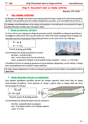 Champ uniforme fiche cours - Mouvement dans un champ uniforme – Fiche ...