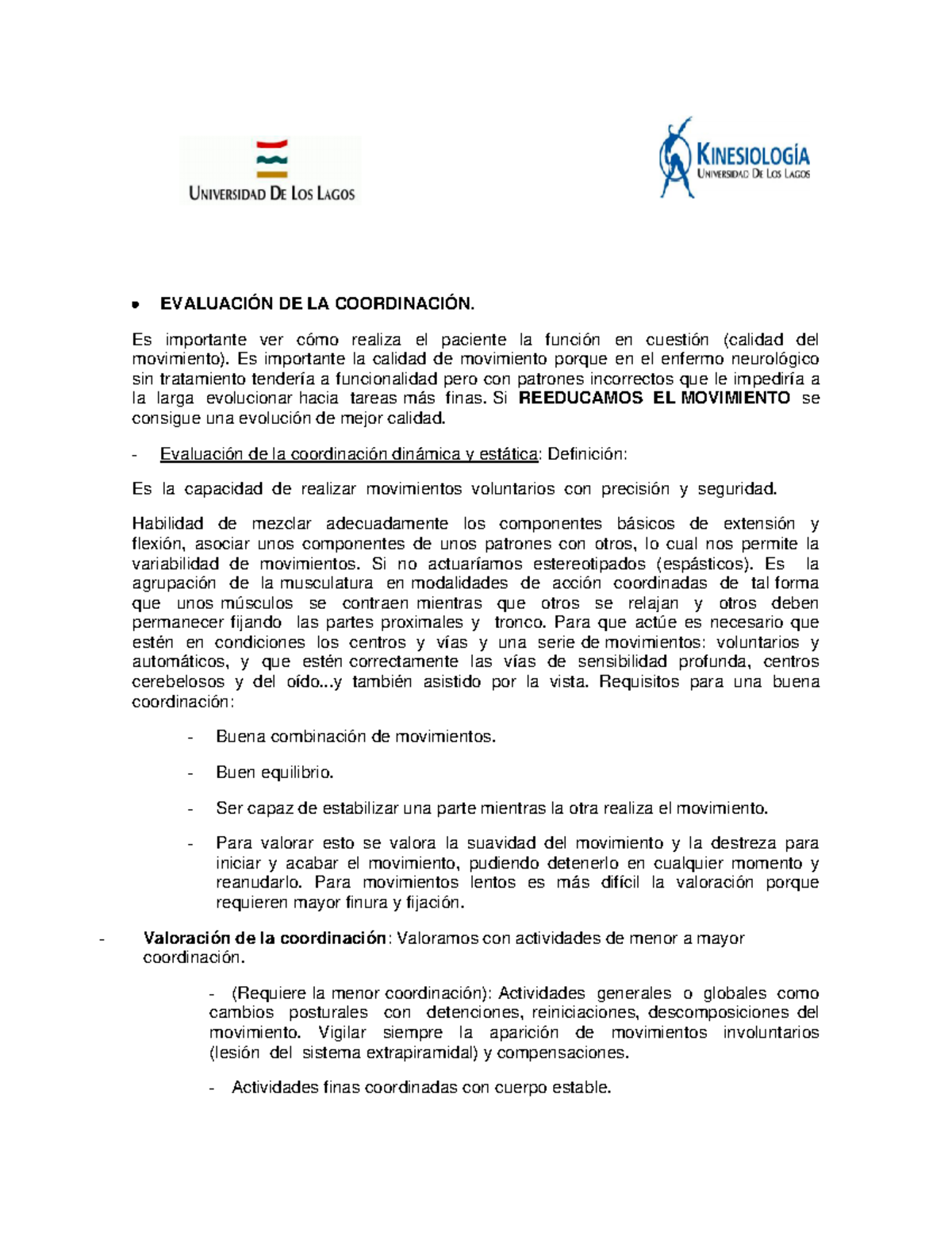 Evaluación DE LA Coordinación, Control Postural, Reacciones Y ...