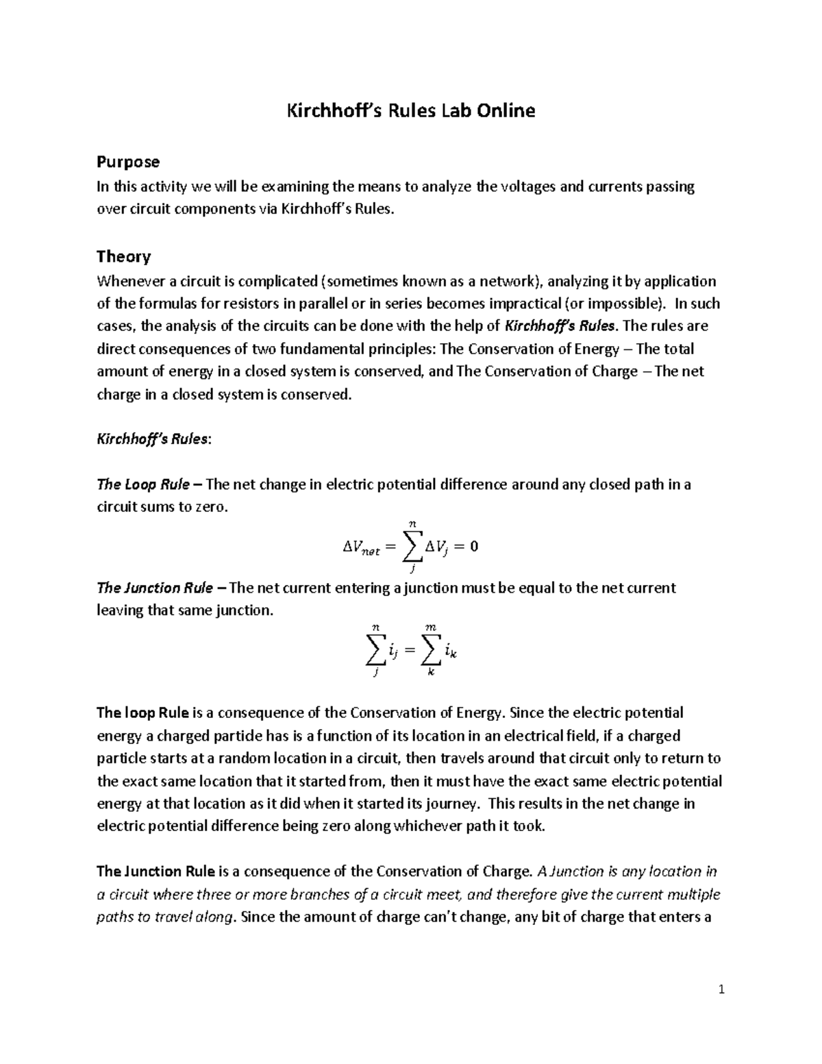 Fall22 Kirchhoffs Rules Lab James Kirchhoffs Rules Lab Online Purpose In This Activity We