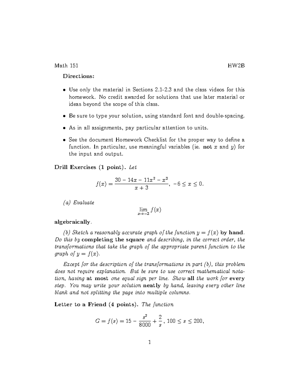 HW2B - passed - Math 151 HW2B Directions: Use only the material in ...