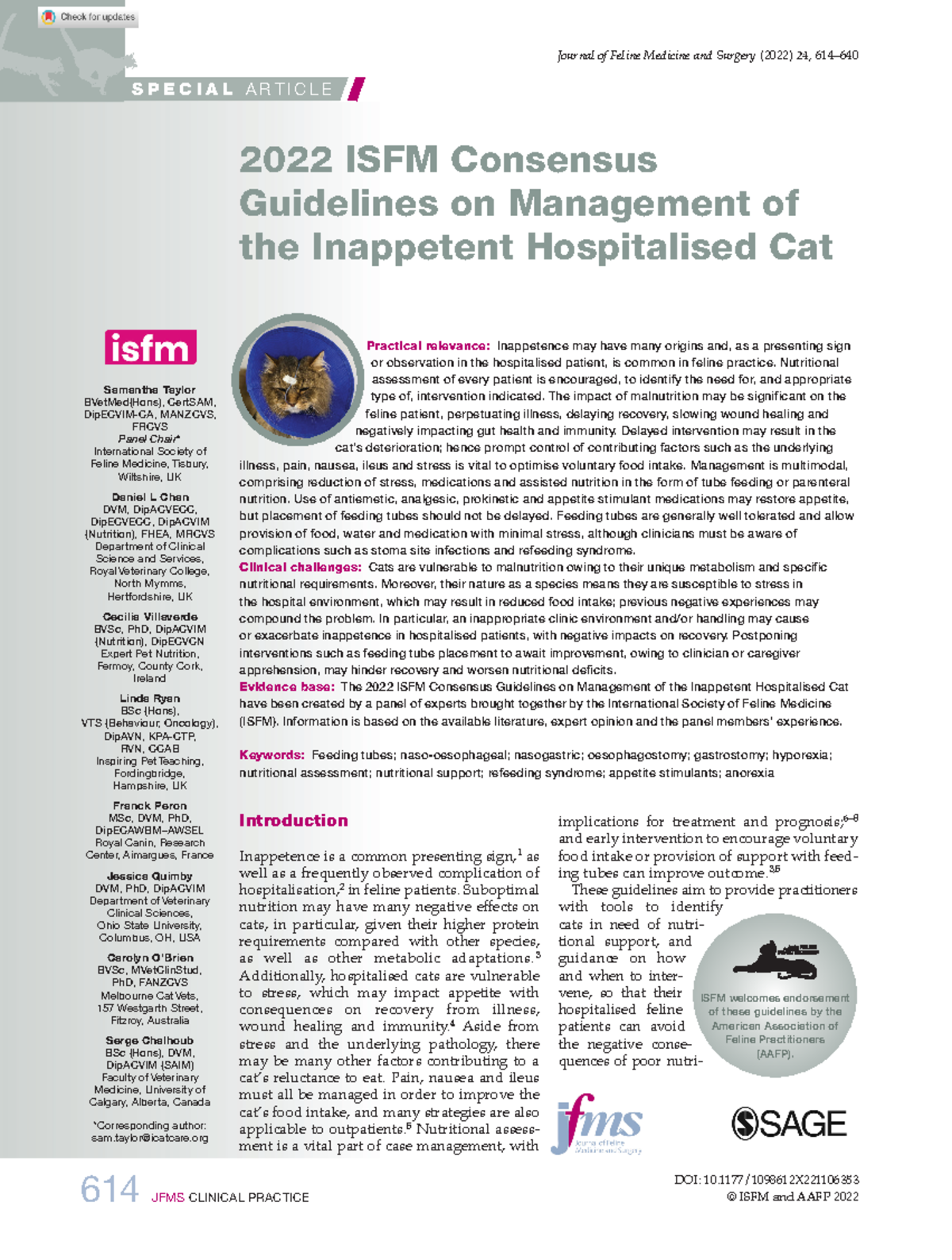 Manejo do Gato Inapetente Guideline 2022 - 614 JFMS CLINICAL PRACTICE ...