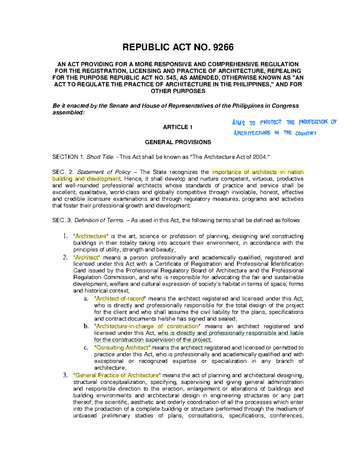 Architecture Lawpdf 230820 222231 - REPUBLIC ACT NO. 9266 AN ACT ...