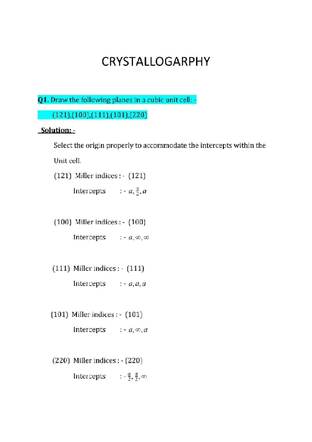 List Of Solved Examples of Crystallography - Applied Chemistry I - Studocu