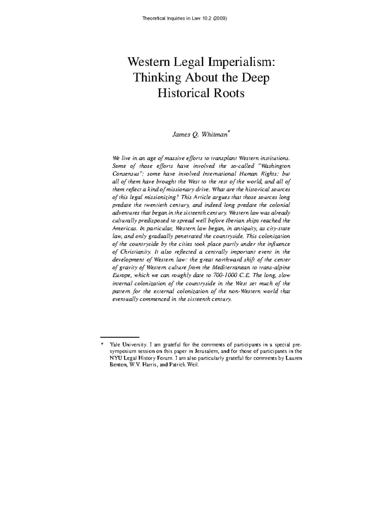 James Whitman Western Legal Imperialism Thinking about the Deep ...